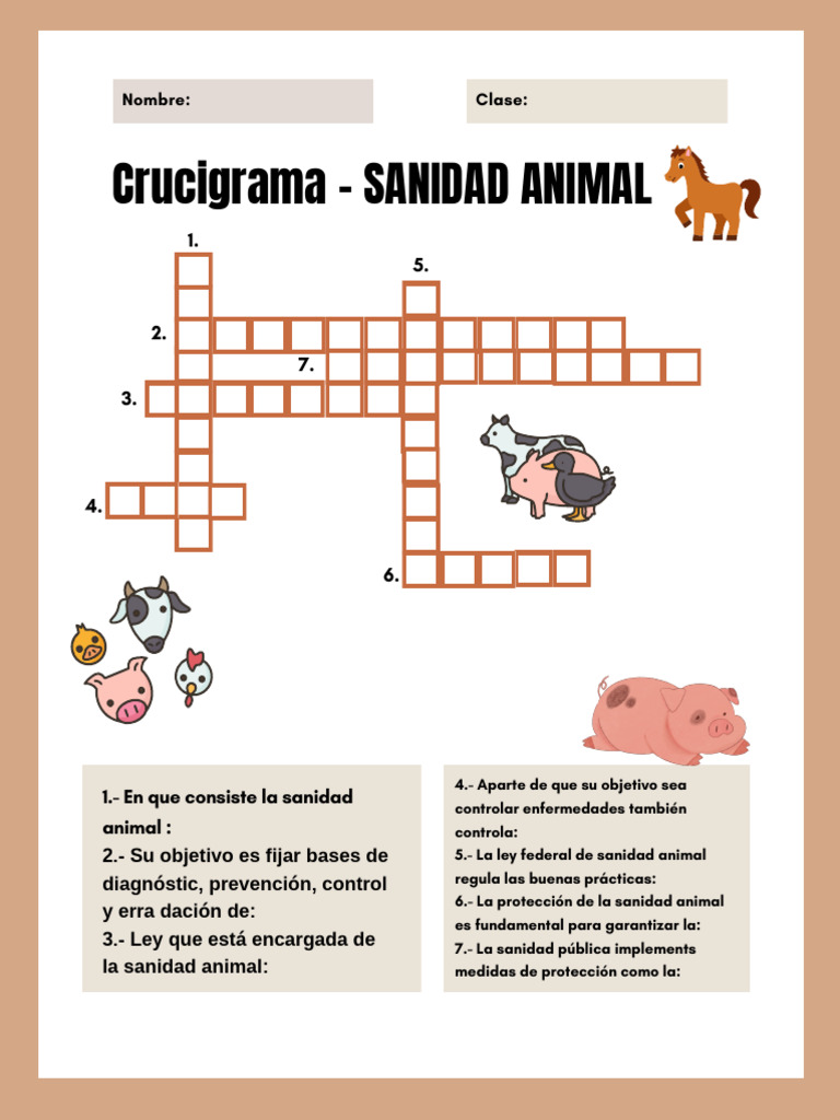 Ficha de Ejercicios Crucigrama de Los Pasatiempos IlustrativoMarrón Y ...