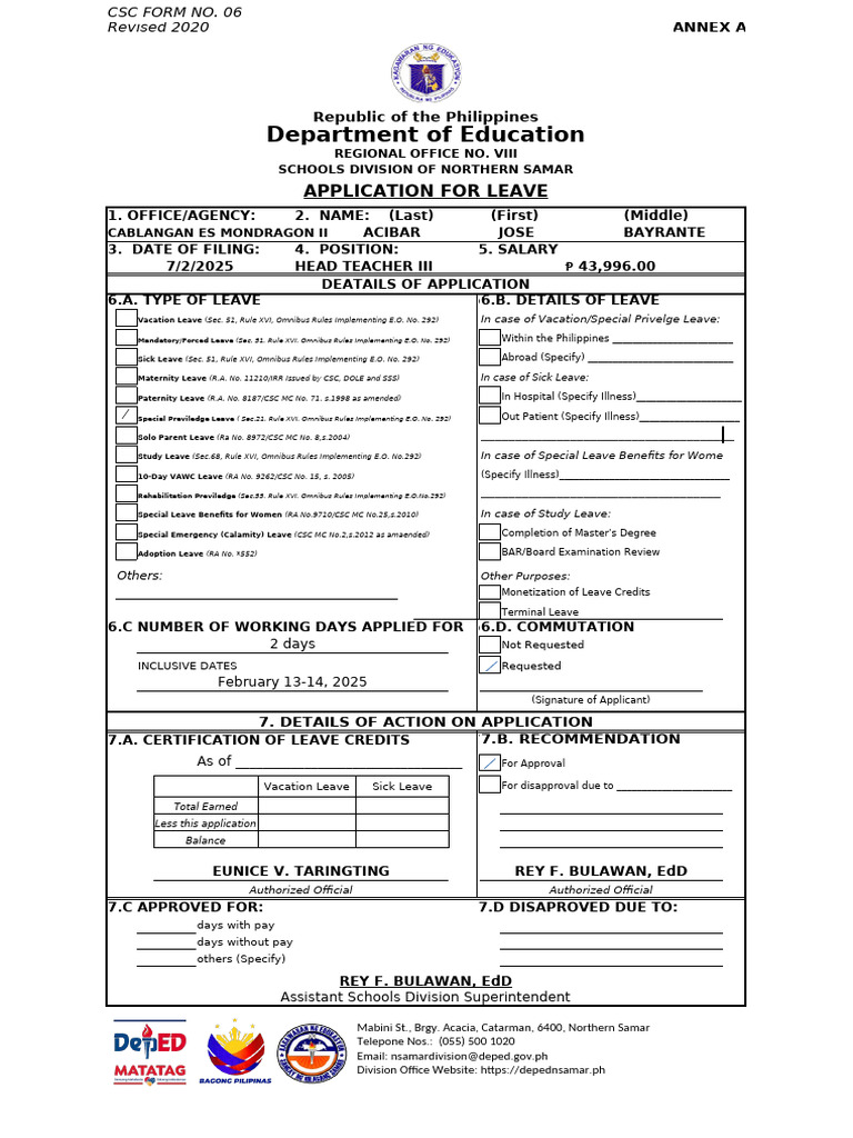 Special Emergency Leave Application Form | PDF | Parental Leave | Justice