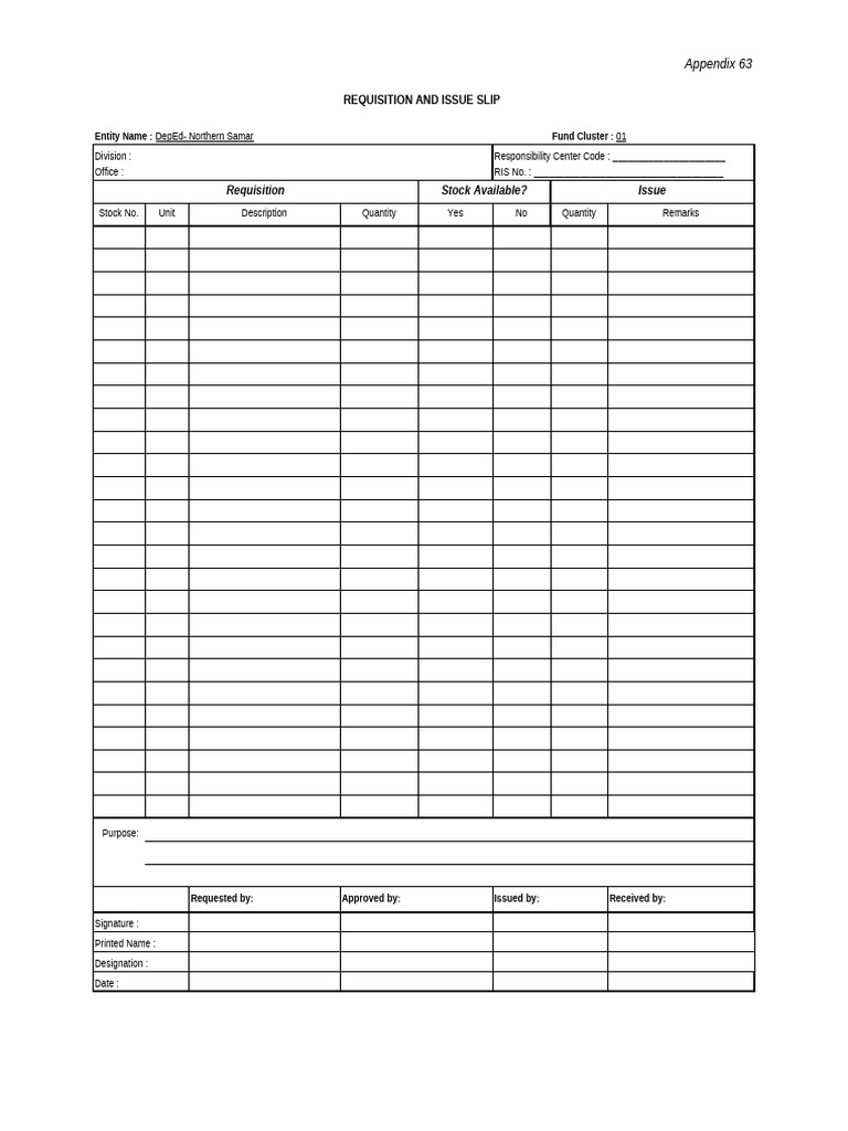Appendix 63 - Requisition and Issue Slip (RIS) | PDF