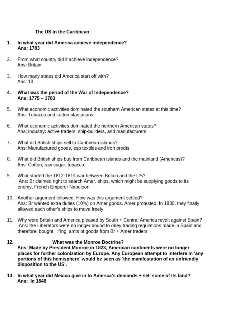 US in The Caribbean & Caribbean Political Development Q&A | PDF ...