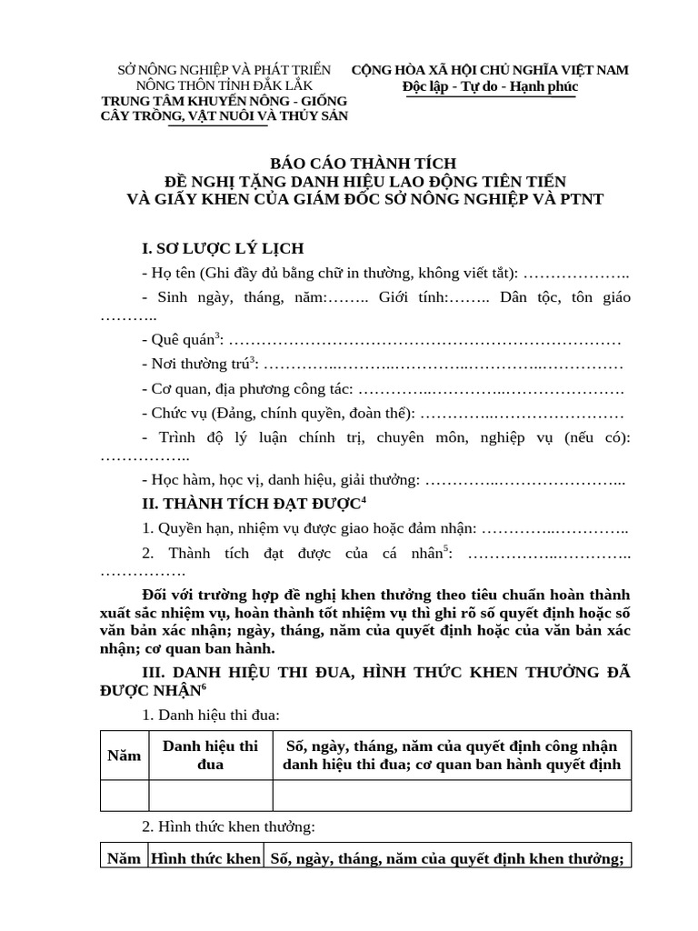 Mau So 03-BC Thanh Tich Ca nhan-LĐTT&GK | PDF