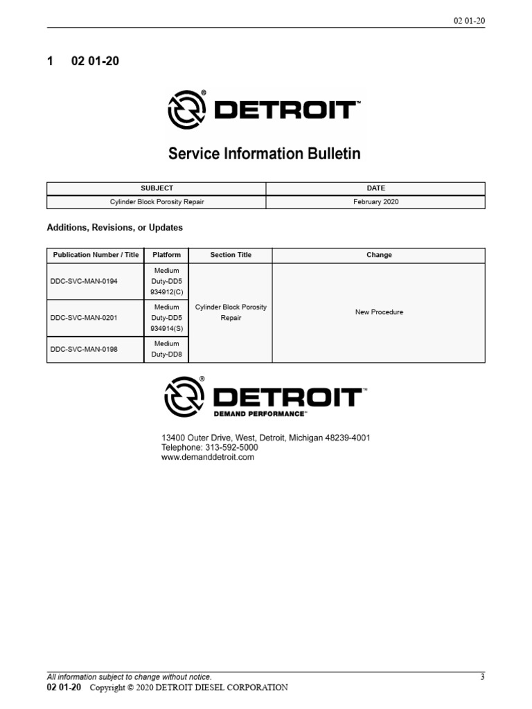 Cylinder Block Porosity Repair Duty DD5 DD8 | PDF | Exhaust Gas | Engines
