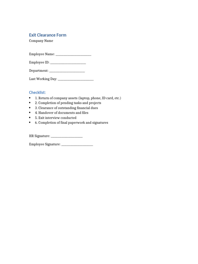 Exit Clearance Form Template-Talenta | PDF
