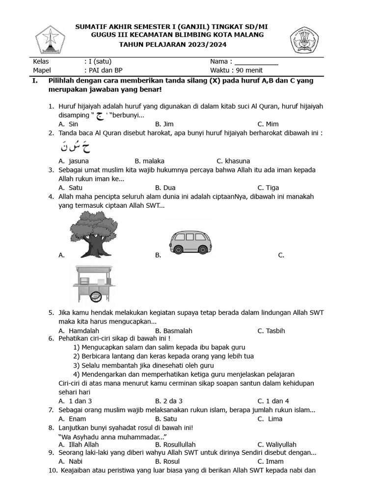 SOAL SAS KELAS 1 | PDF