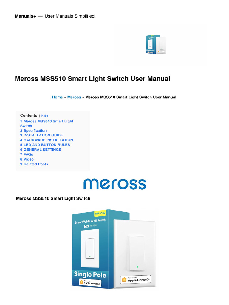 Meross Mss510 Smart Light Switch User Manual | PDF | Ios | Switch