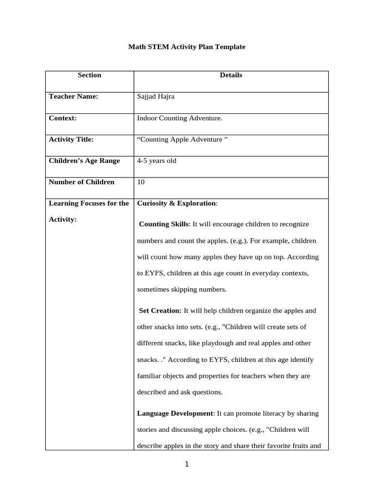 Math STEM Activity Plan | PDF | Teaching Method | Cognition