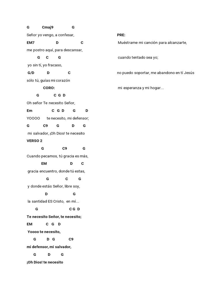 Te Necesito, Señor: Letra y Acordes | PDF