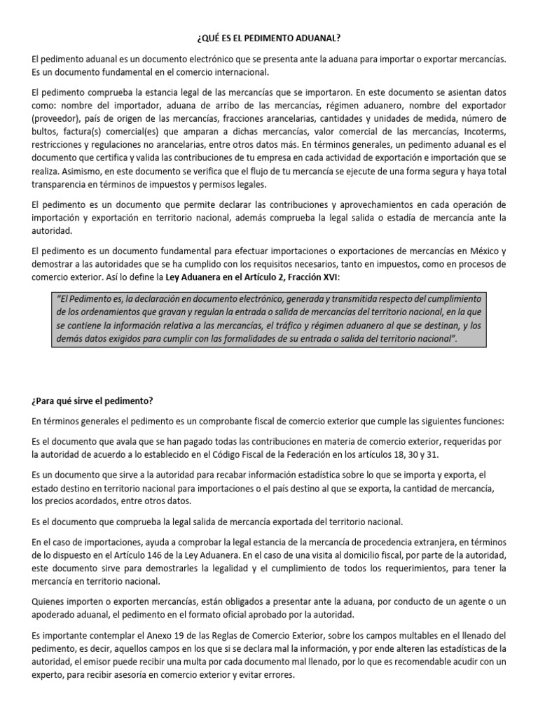 Guía del Pedimento Aduanal en México | PDF