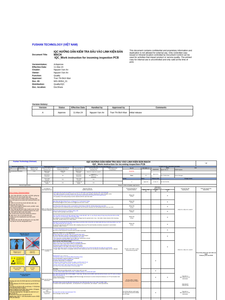 MIS-38354 - 01 IQC - Work Instruction For Incoming Inspection PCB | PDF