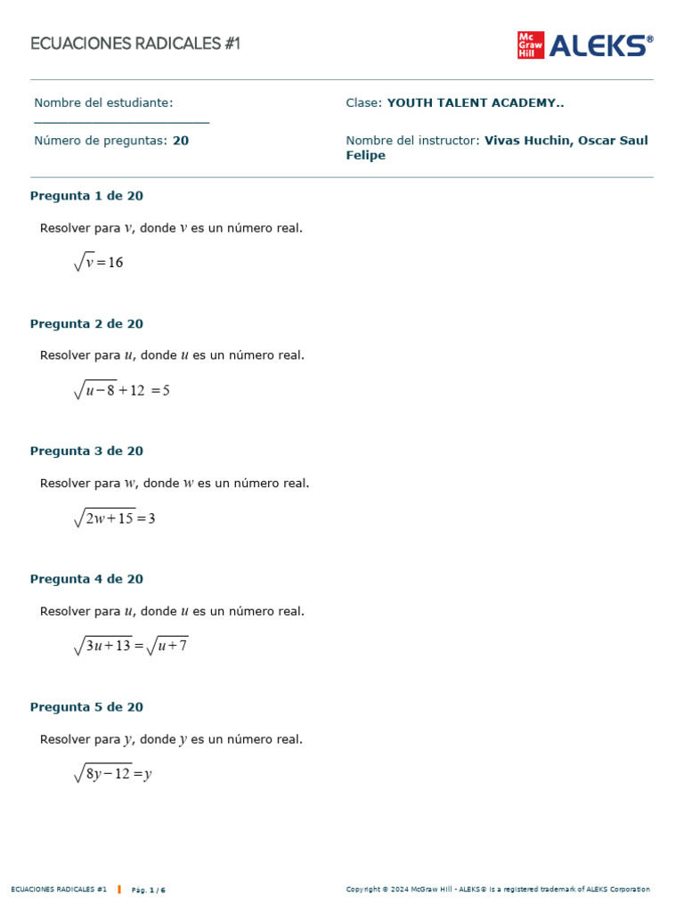Ecuaciones Radicales 1 | PDF | Objetos matemáticos | Matemáticas