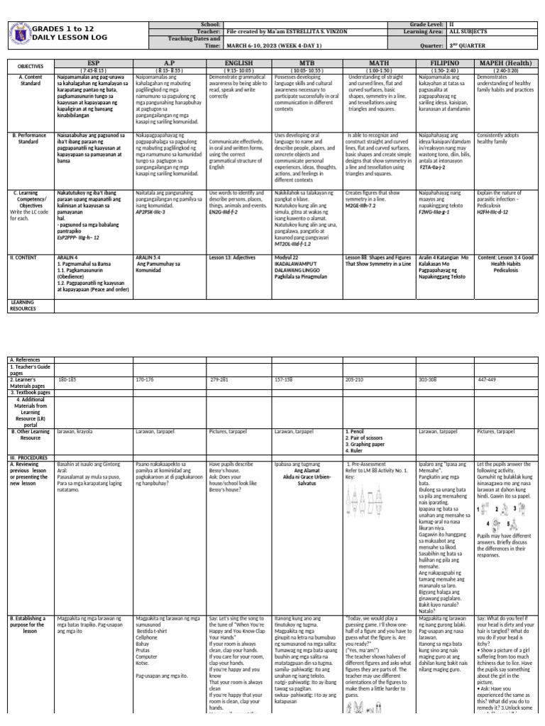 DLL - All Subjects 2 - Q3 - W4 - D1 | PDF