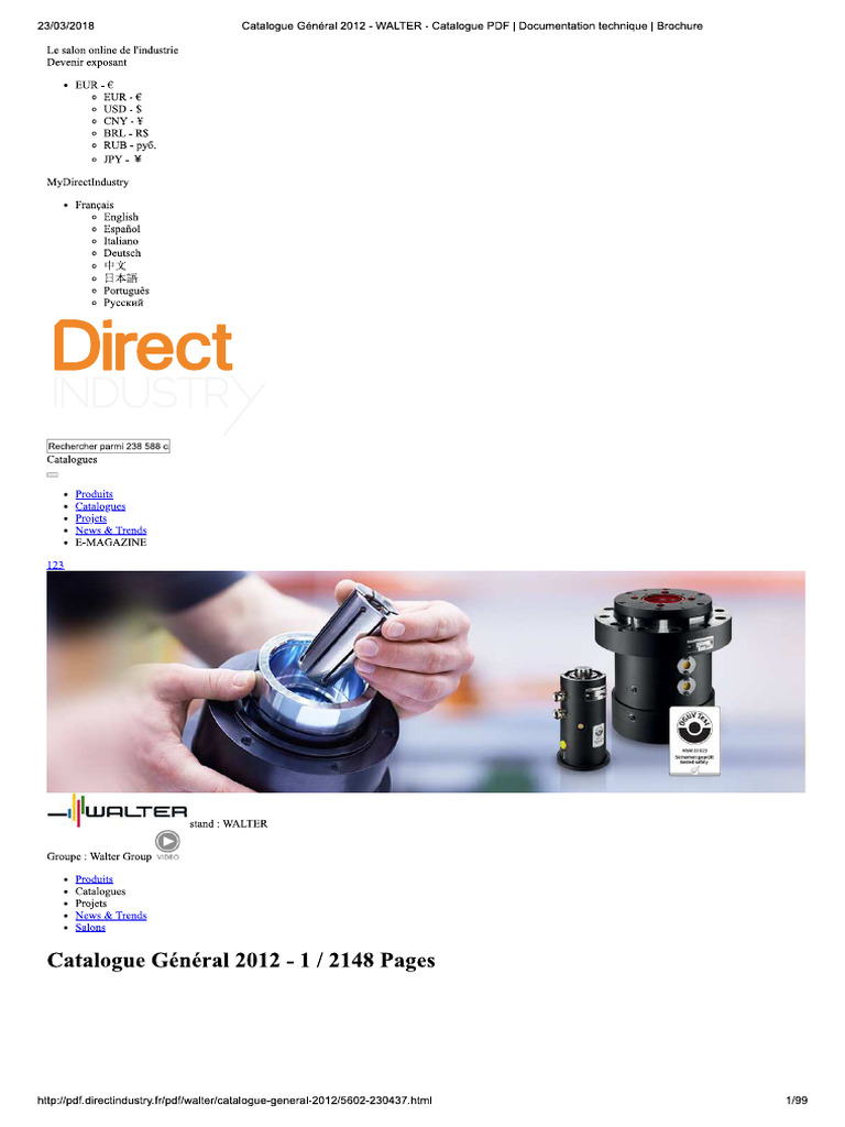 Catalogue Général 2012 - WALTER - Catal... F - Documentation Technique - Brochure | PDF