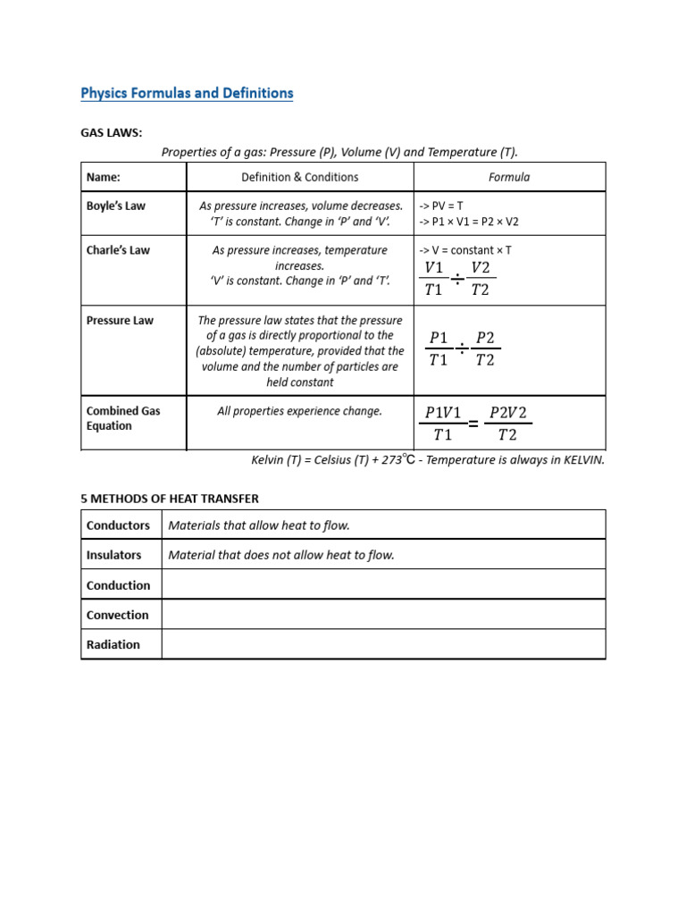 Physics Formulas and Definitions Easy | PDF