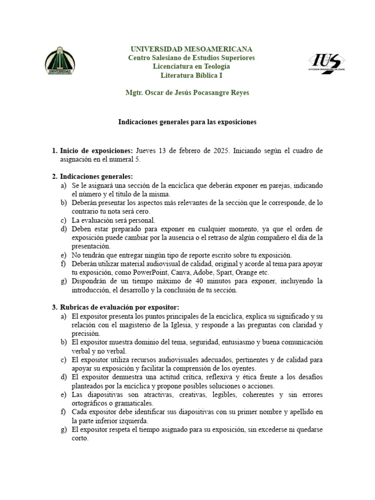 Indicaciones para Las Exposiciones - Literatura Bíblica I | PDF