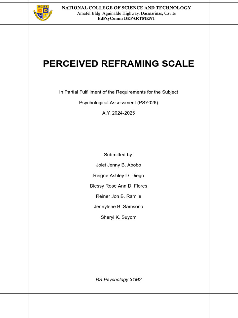 Revised Final Paper Perceived Reframing Scale (2) | PDF | Psychology | Behavioural Sciences