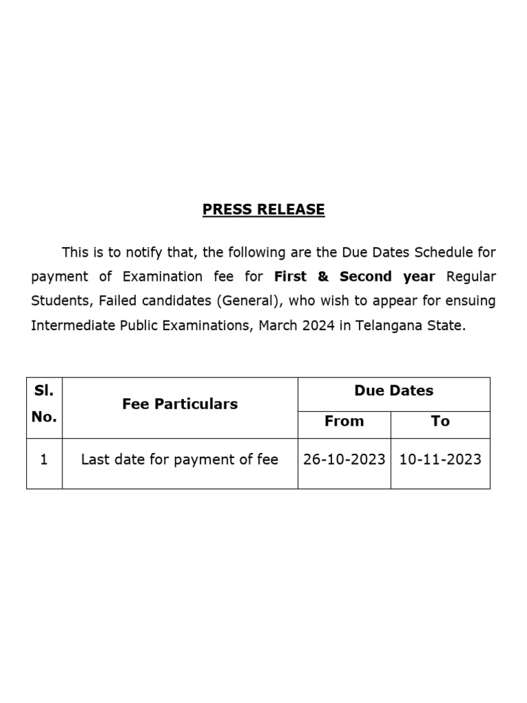 Examination Fee Paid Dates | PDF