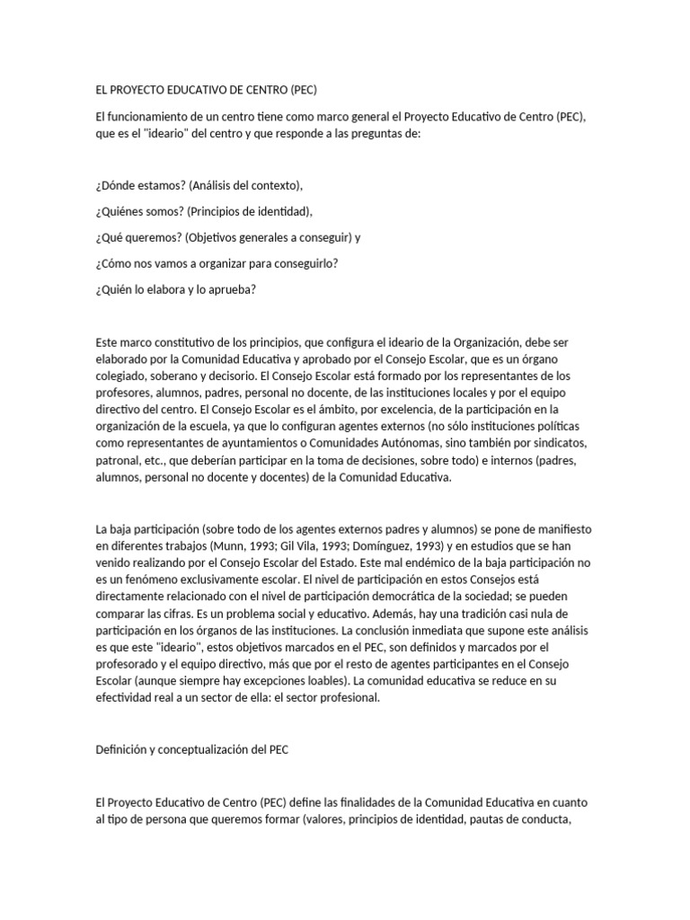 El Funcionamiento de Un Centro Tiene Como Marco General El Proyecto ...