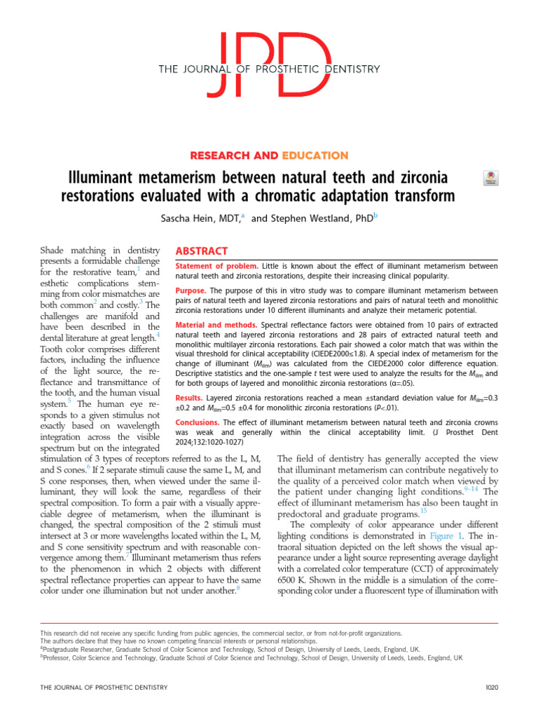 Illuminant Metamerism Between Natural Teeth and Zi | PDF | Color