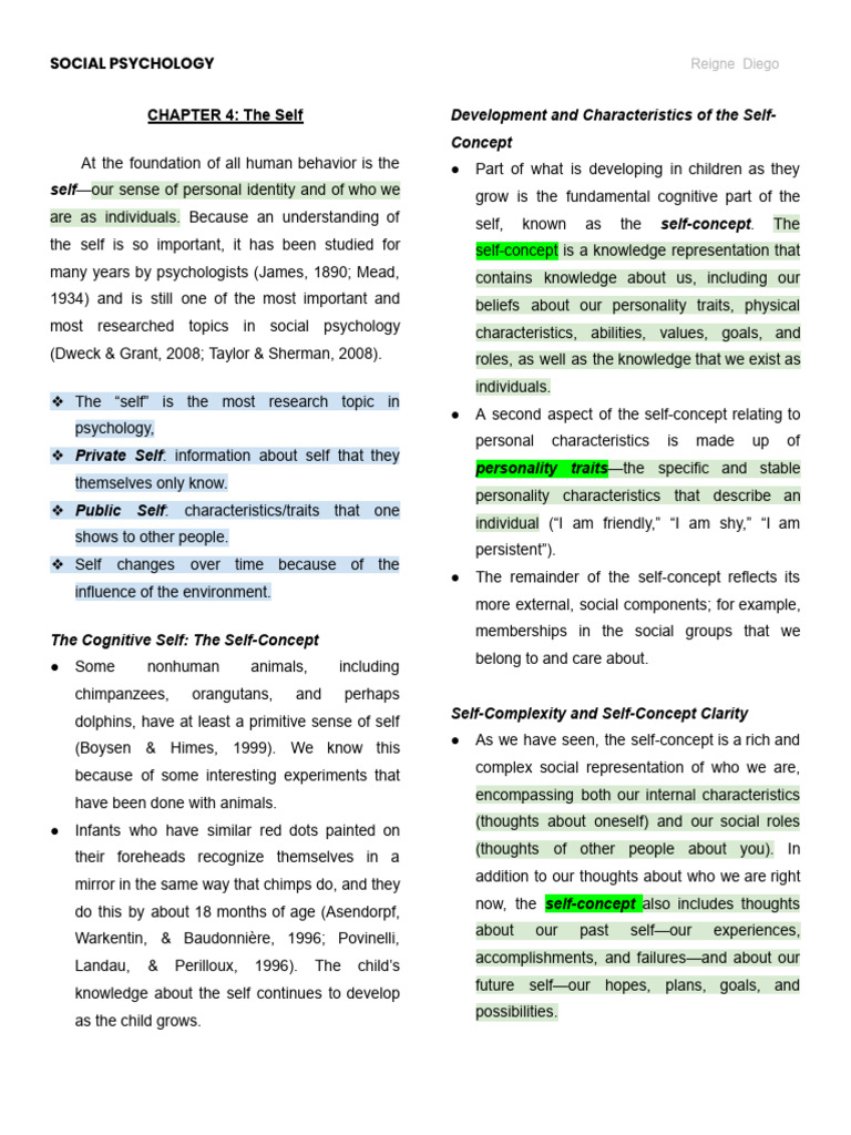 Finals Social Psychology | PDF | Self Esteem | Self Concept