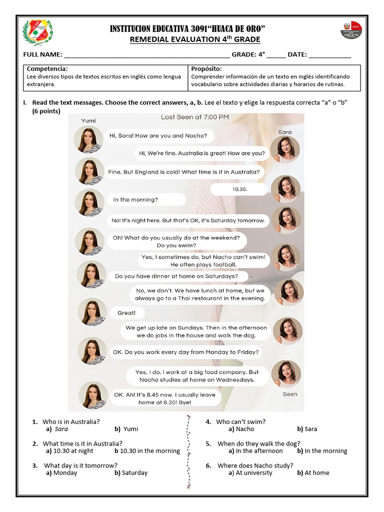 Remedial Test 4TH. Grade | PDF