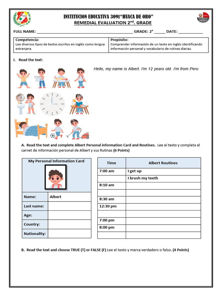 REMEDIAL TEST 2ND. GRADE | PDF | Lingüística