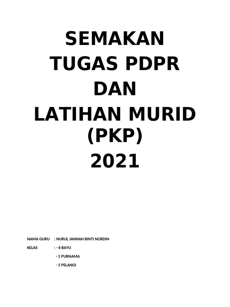 Front Page Semakan Tugas PDPR | PDF