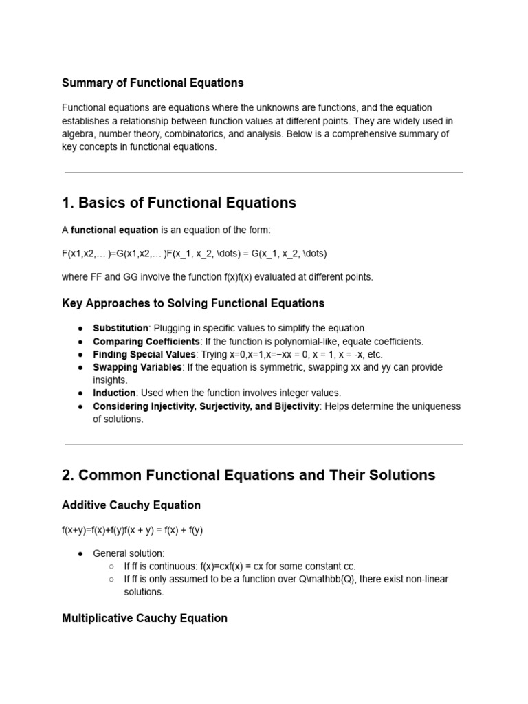 Functional Equation Concept Review Pdf Equations Function