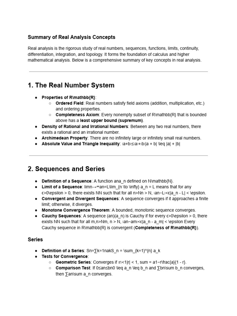Real analysis concept review | PDF | Real Number | Real Analysis