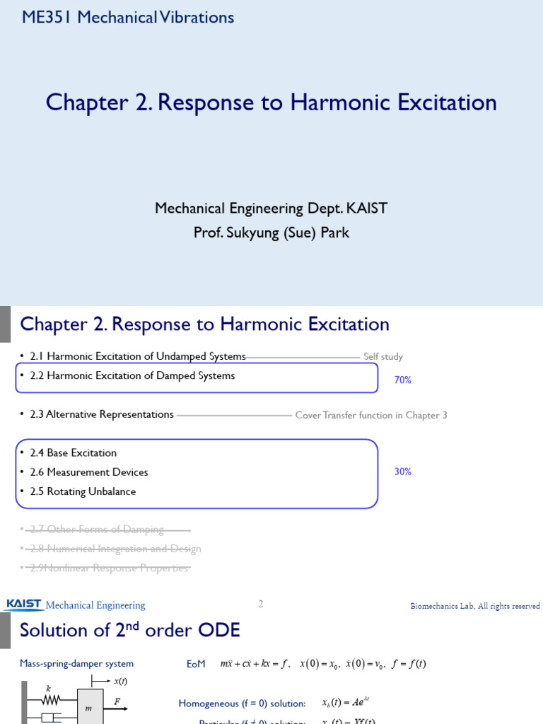 ME351Chapt2 HarmonicForcedResponse 0309 Part1 StudentVersion | PDF | Motion (Physics) | Waves