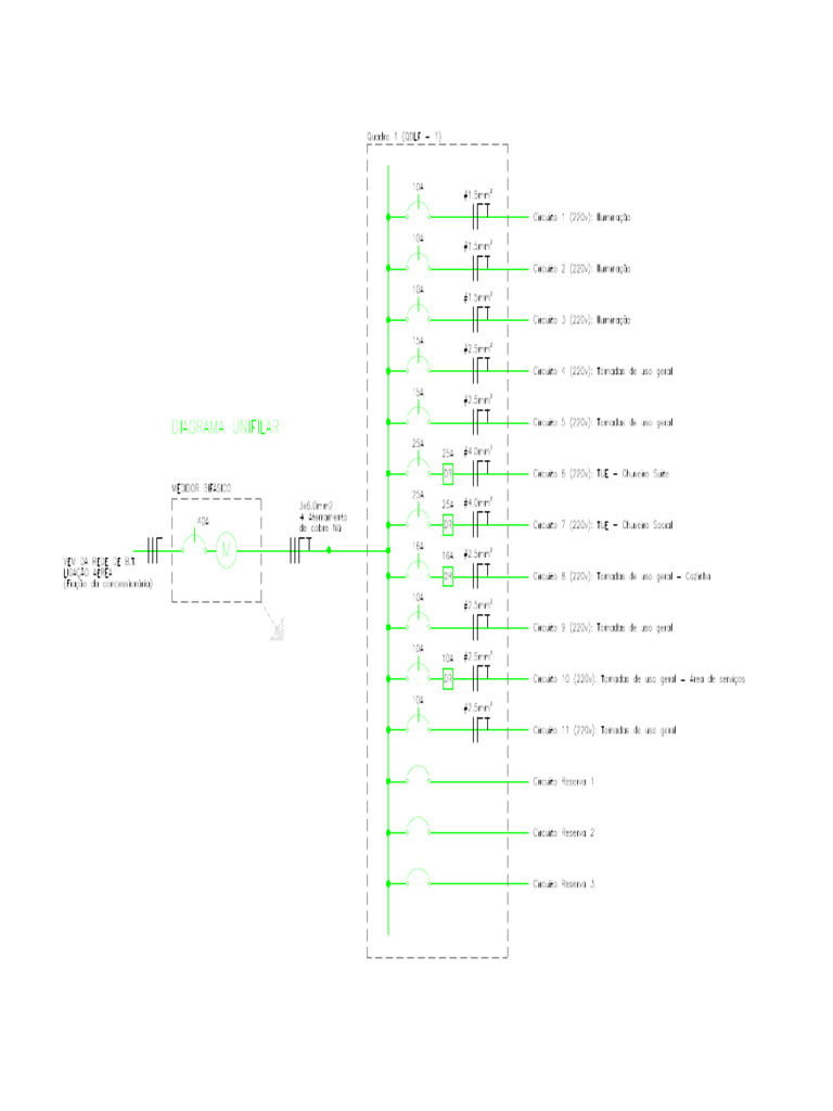 Diagrama Unifilar Aula Autocad Elétrica Base - Model | PDF