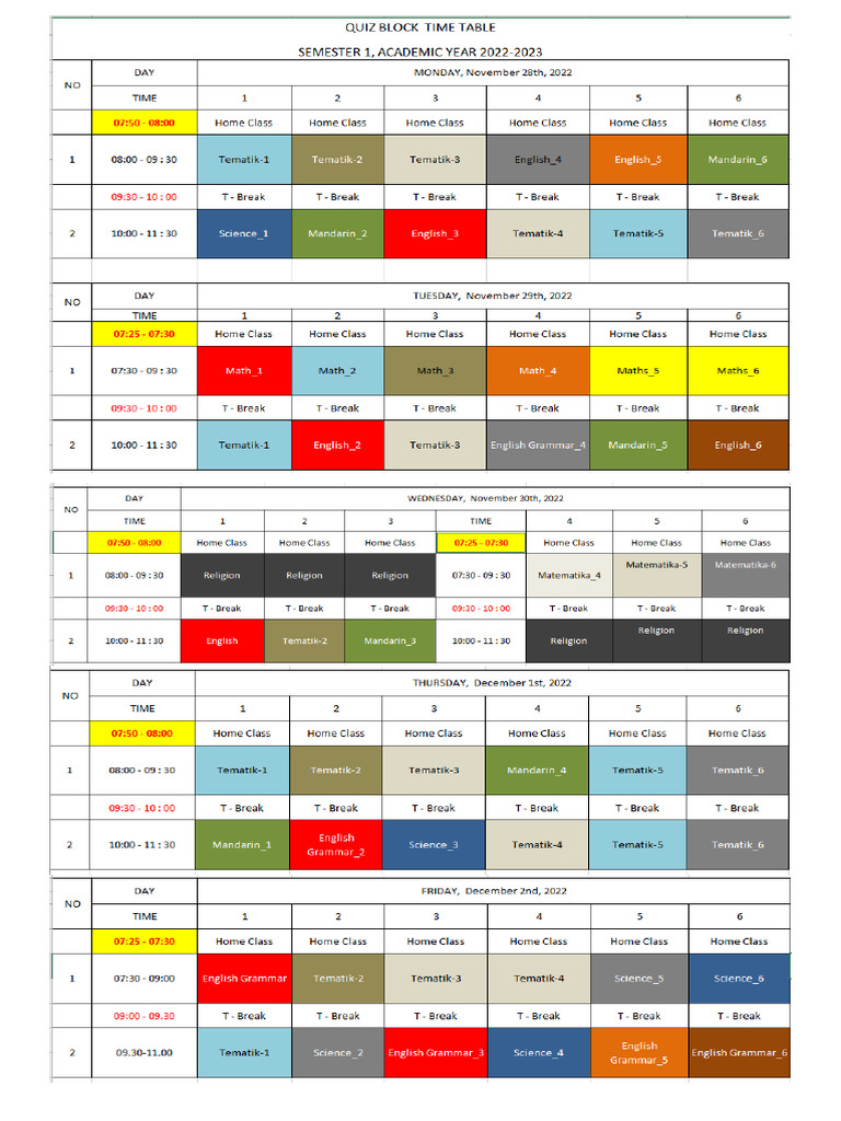 Time Table FT 1 2022 | PDF