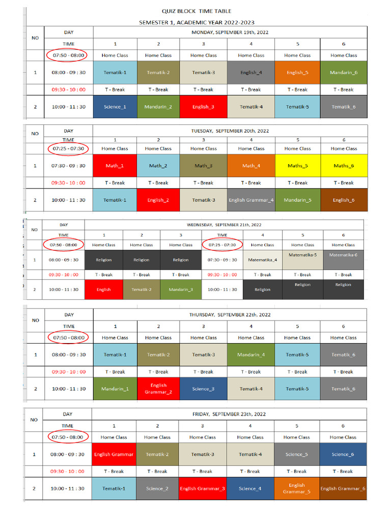 Time Table QB 1 2022 | PDF