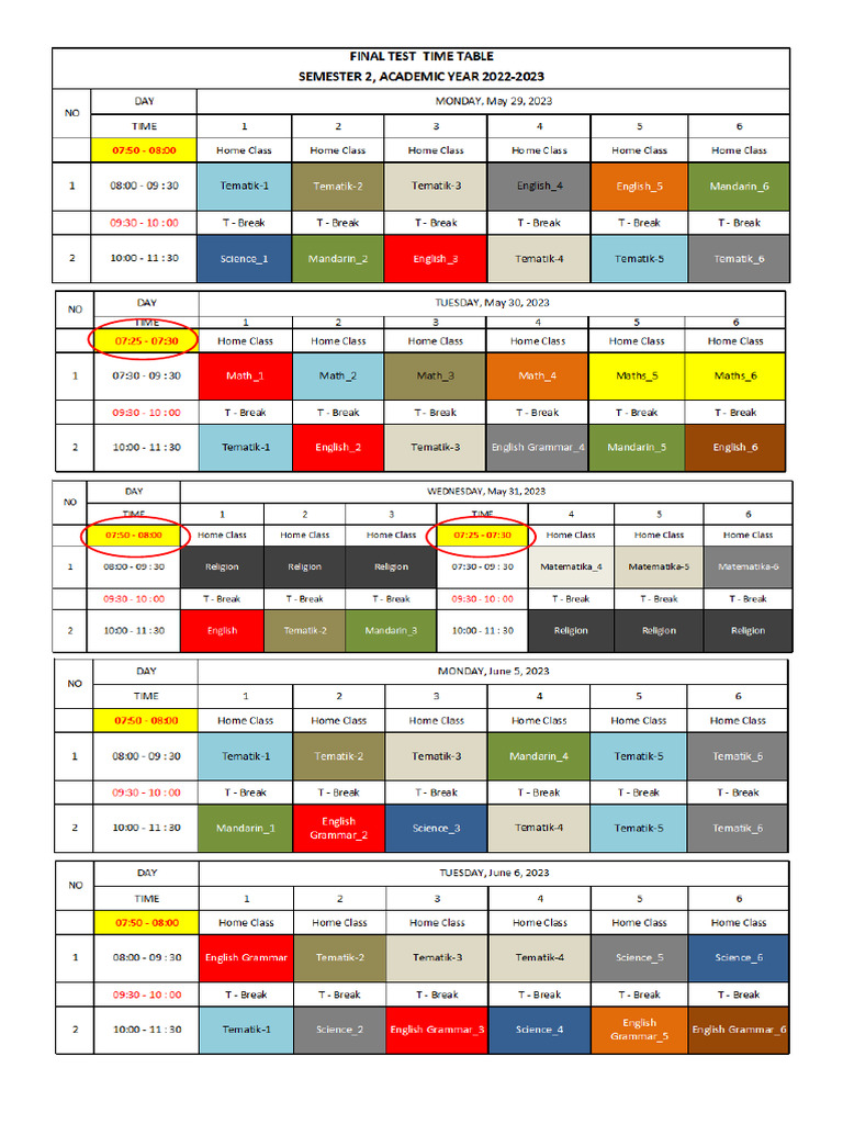 Time Table FT 2 2023 | PDF