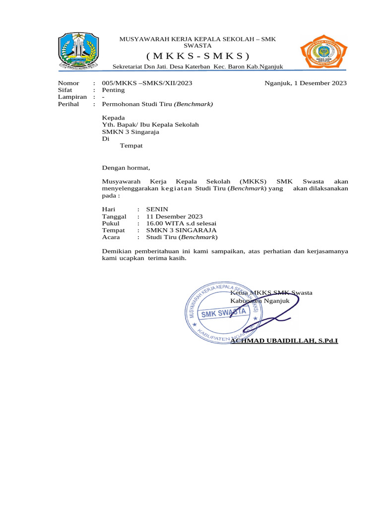 Permohonan Studi Tiru SMK Swasta | PDF
