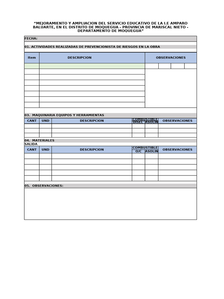 Hoja Reporte Diario | PDF