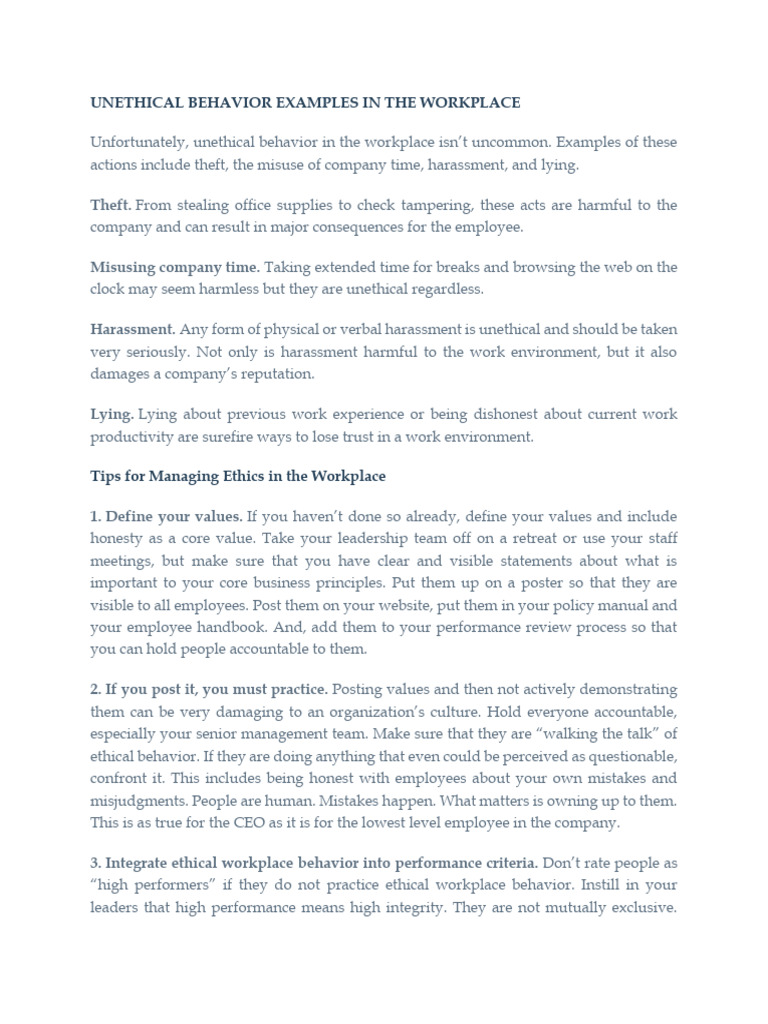 Week V Unethical Behavior in The Workplace | PDF | Employment | Sexual ...