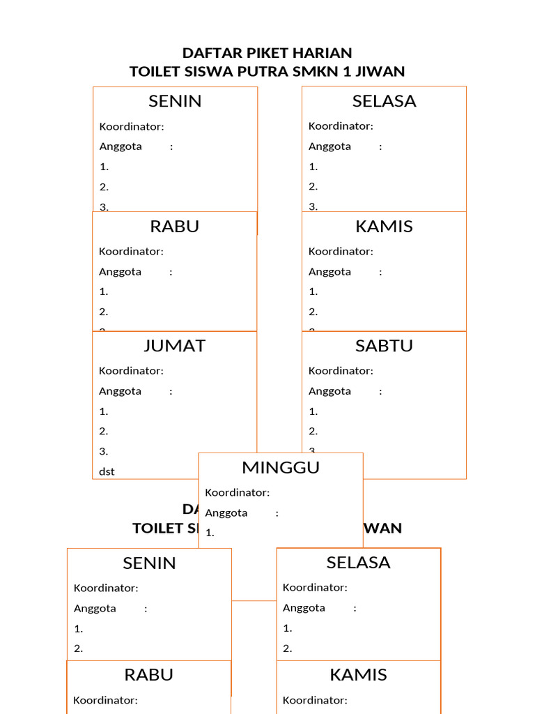 Daftar Piket Harian Kamar Mandi | PDF