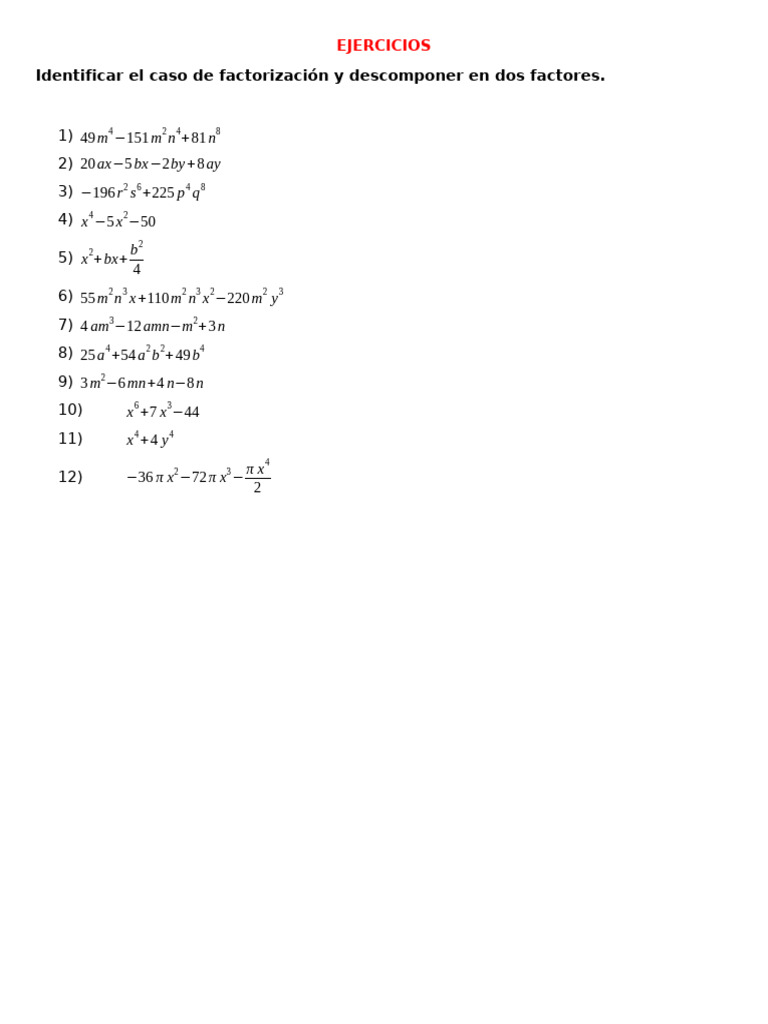 EJERCICIOS factorizacion | PDF