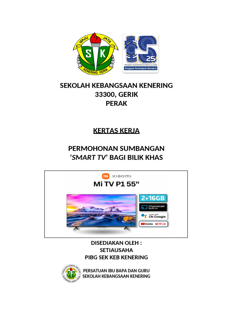 Kertas Kerja Memohon Sumbangan Smart TV | PDF