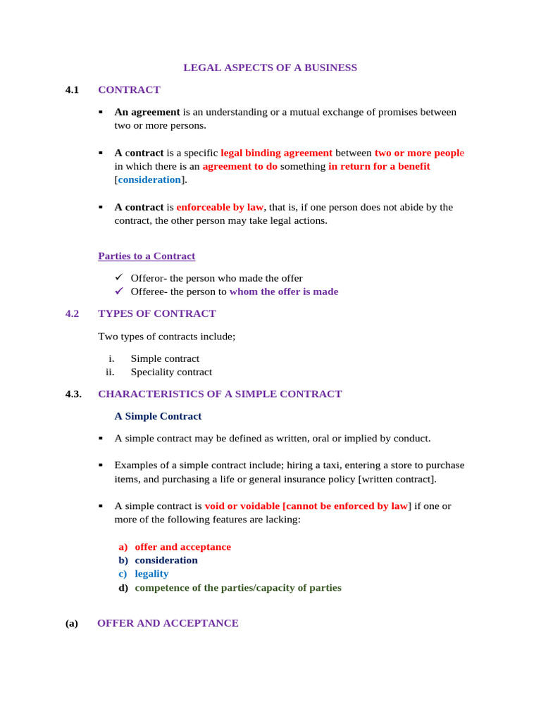 Unit 4 Legal Aspects of A Business | PDF | Insurance | Offer And Acceptance