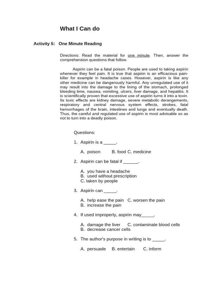 ACTIVITY 5.one Minute Reading | PDF