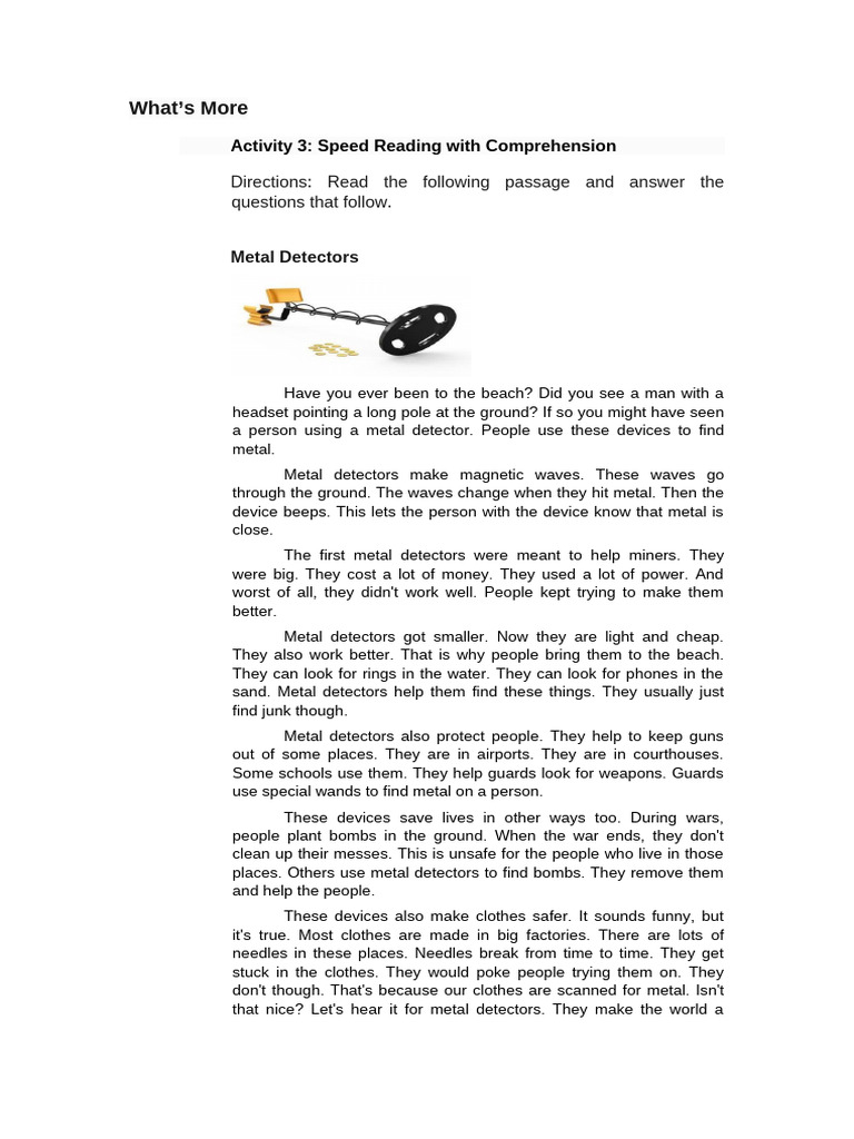 ACTIVITY 3.Speed Reading with Comprehension | PDF | Metal Detector