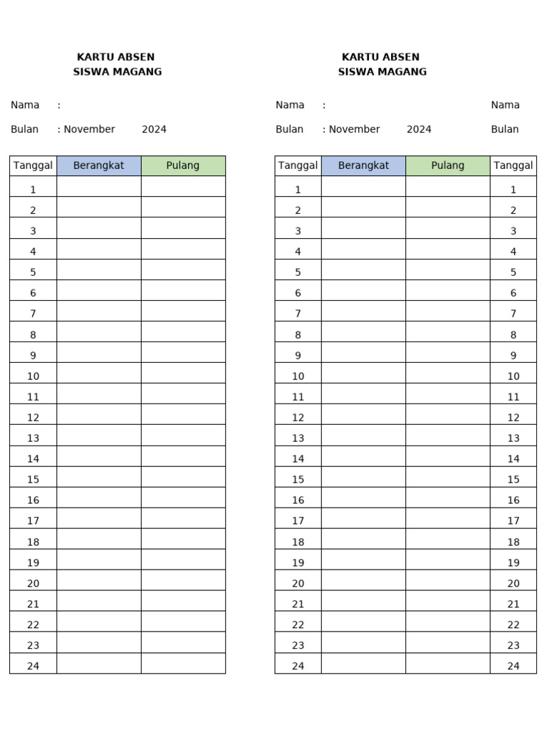 Kartu Absen Magang | PDF