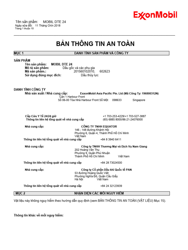 17 Mobil Dte 24 MSDS VN | PDF