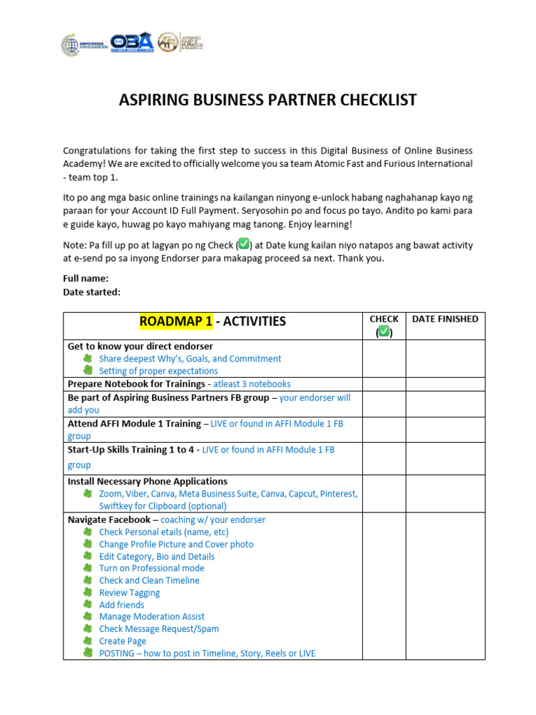 Aspiring Business Partner Checklist | PDF | Cyberspace | Computer ...