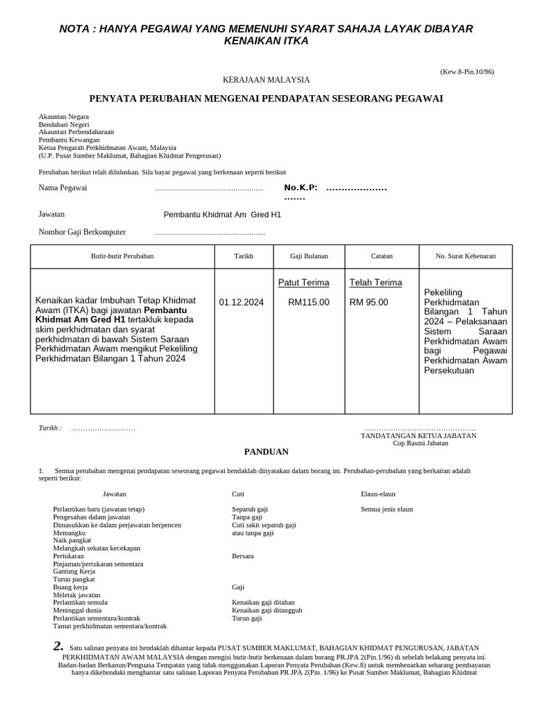 Wording KEW. 8 Kenaikan ITKA SSPA | PDF