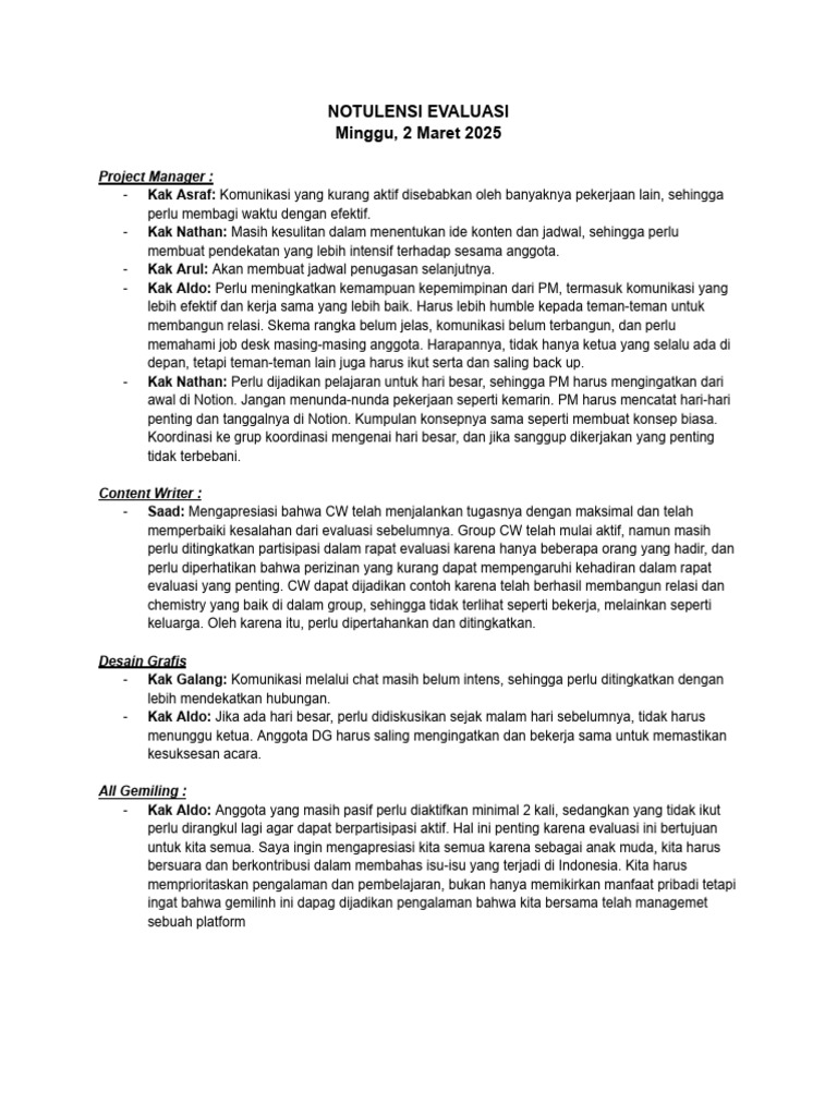 Notulensi Evaluasi Gemiling | PDF