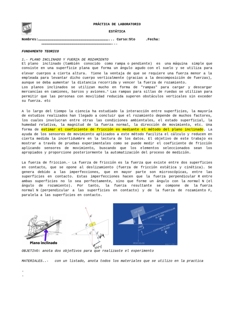 Práctica de Laboratorio-Estatica 24 | PDF | Fricción | Mecánica