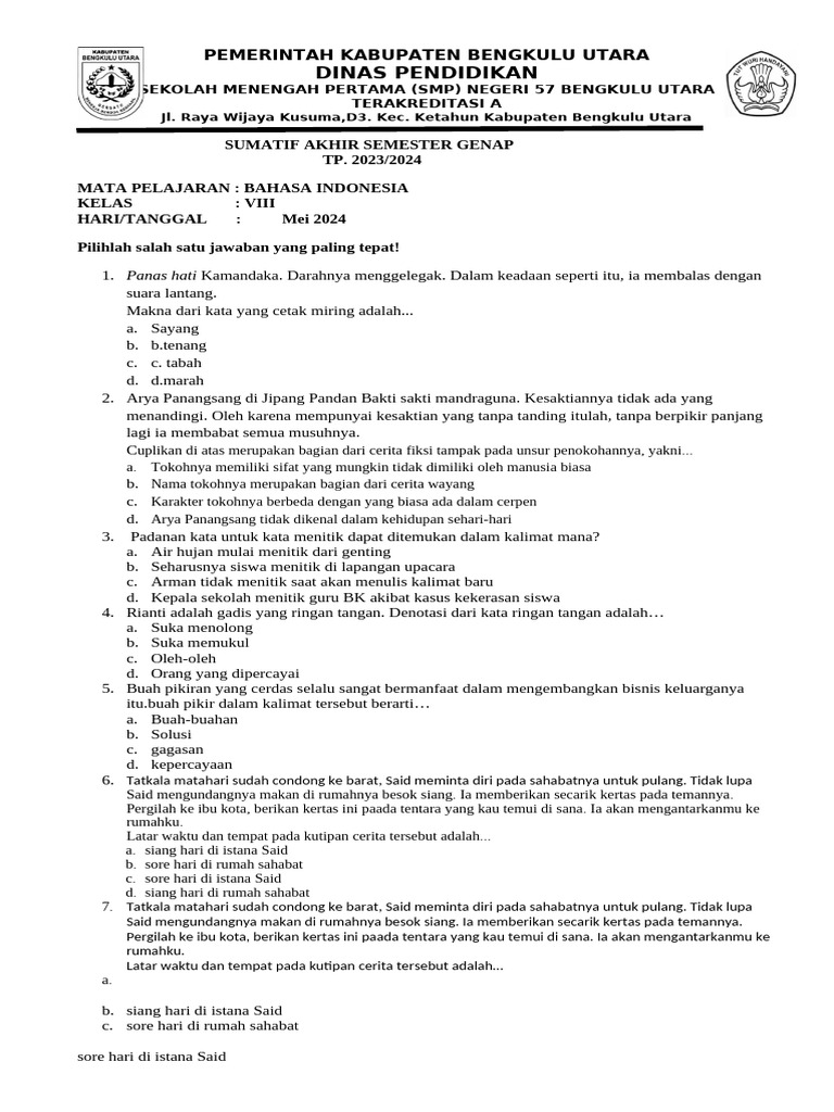 soal PAS B.Indo Kelas 8 genap | PDF