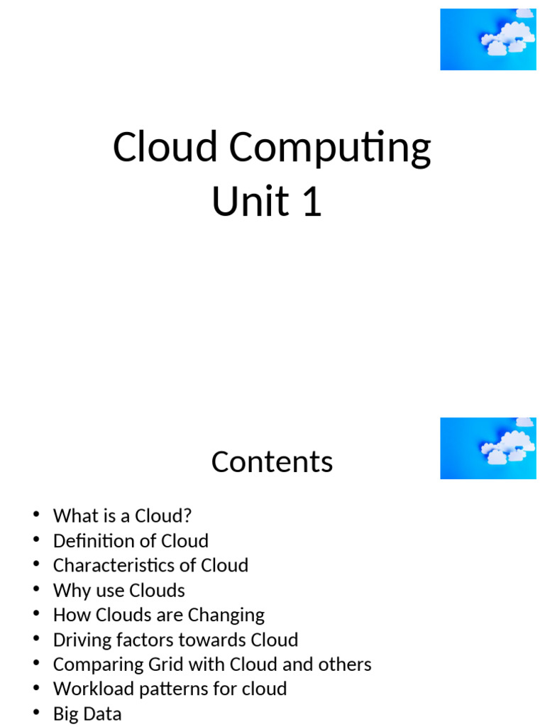 Cloud Computing Unit 1 and 2 | PDF | Cloud Computing | Grid Computing